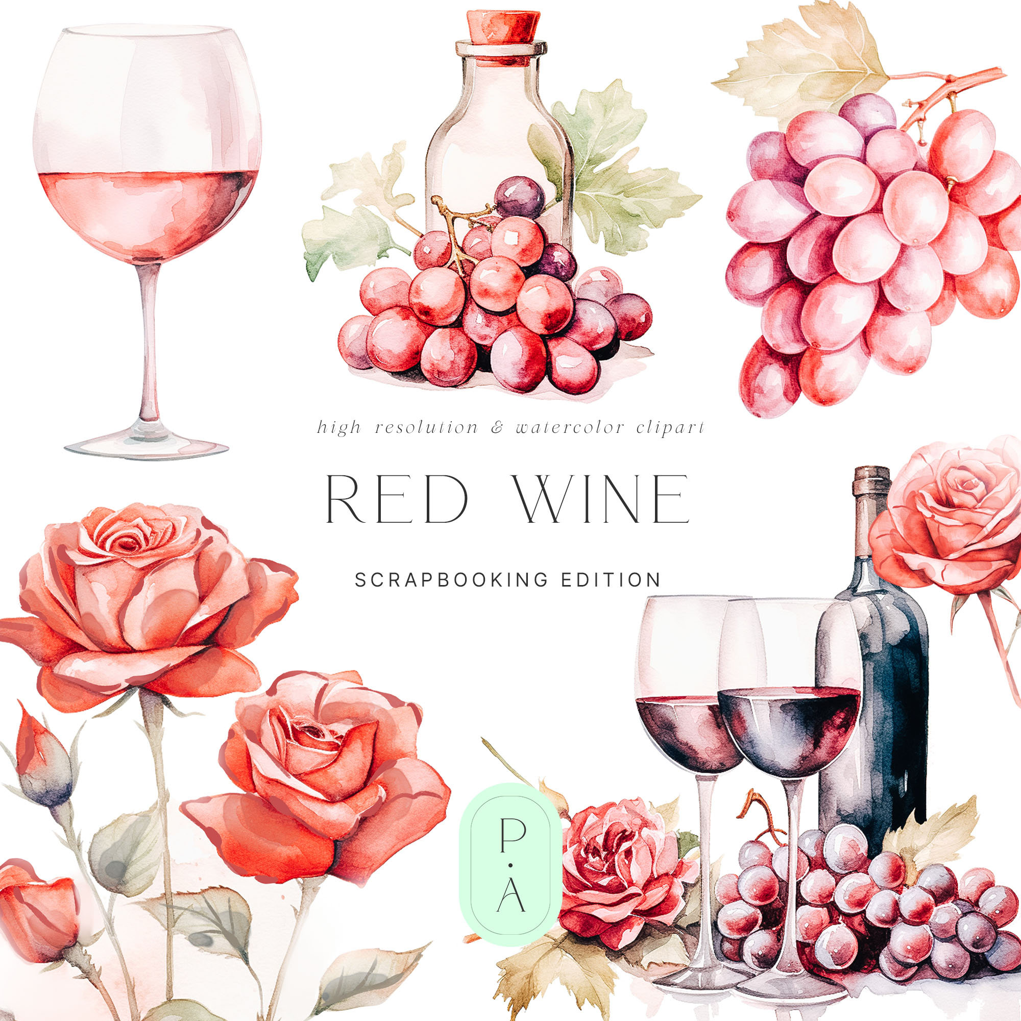 Red Wine Clipart - Watercolor Clipart - Winery - Red Wine Watercolor ...