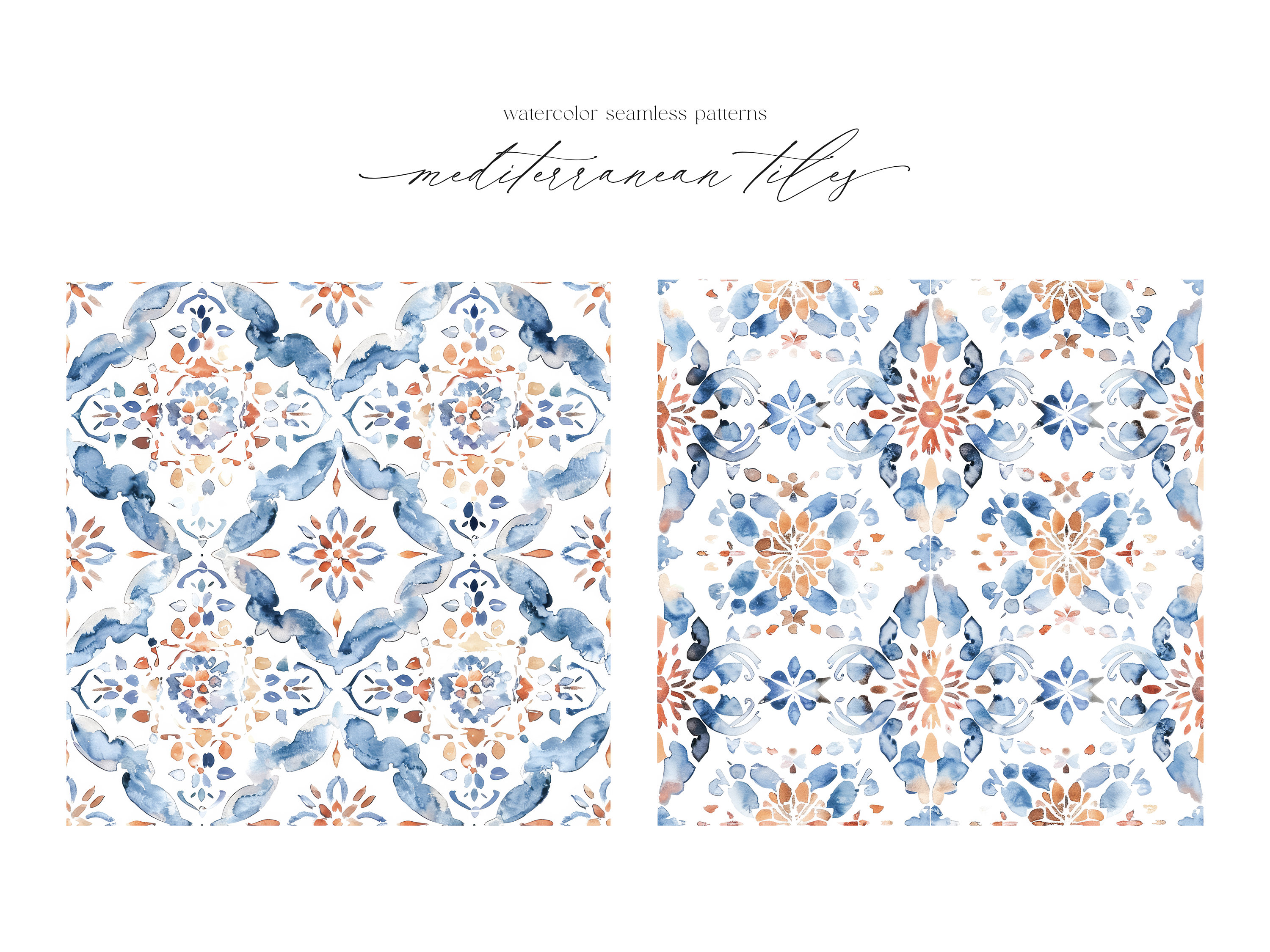 Watercolor Mediterranean Tile Seamless Patterns - Mediterranean ...