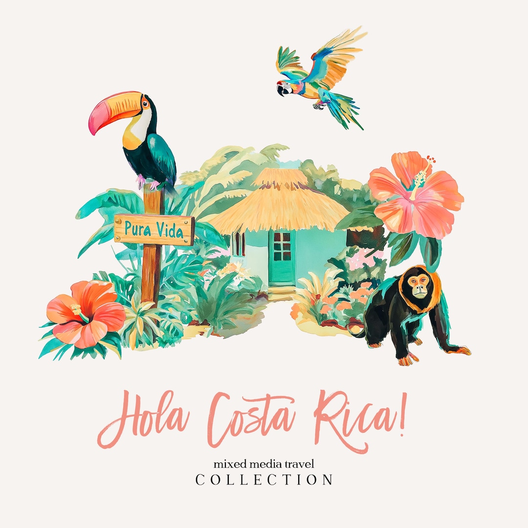 Watercolor Costa Rica Travel Clipart Set - Traveling Clipart Collection ...