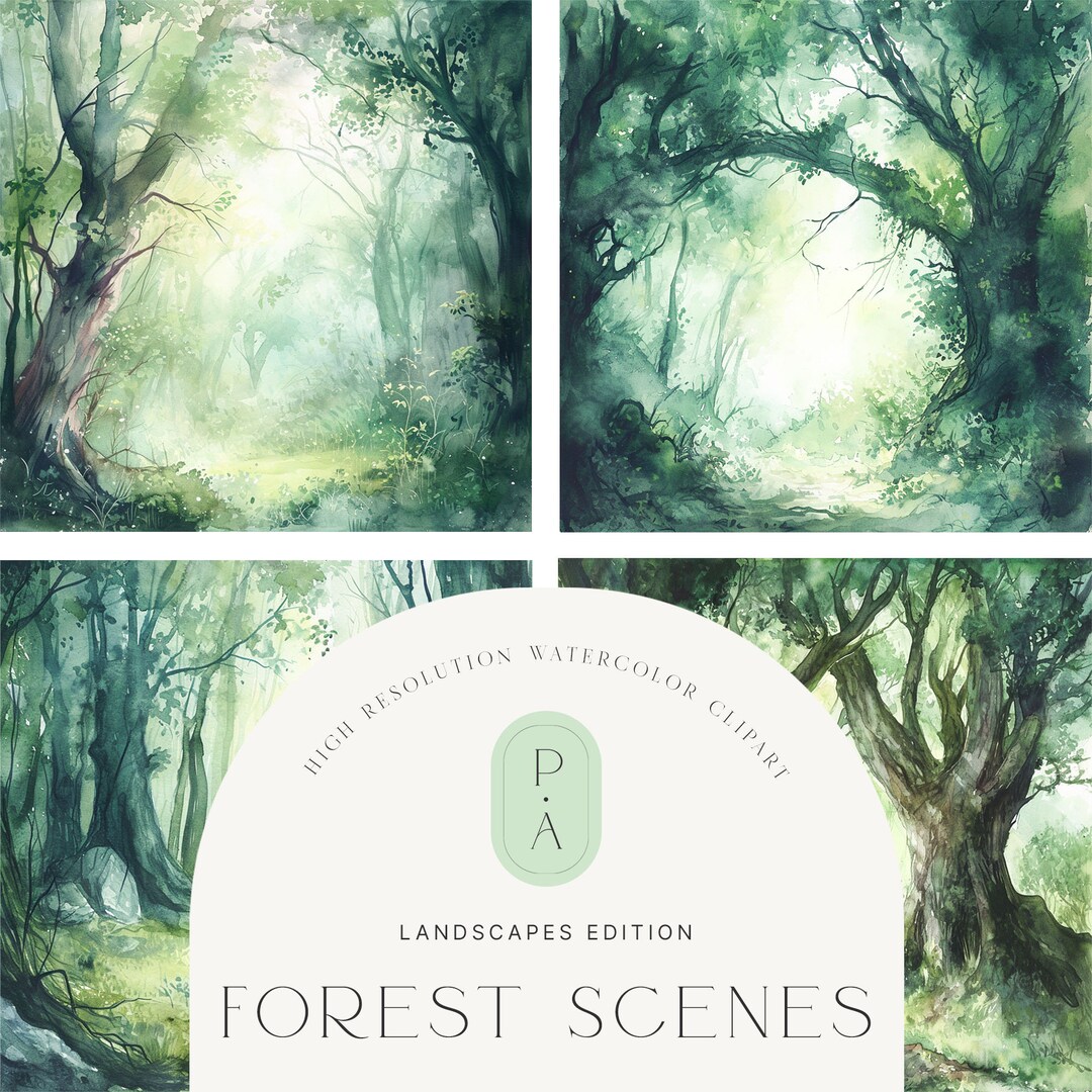 Watercolor Forest Landscapes Forest Clipart Set Nature Clipart Set ...