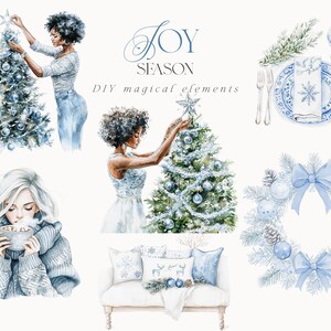 Watercolor Dusty Blue Winter and Christmas Modern Collection - Girl ...