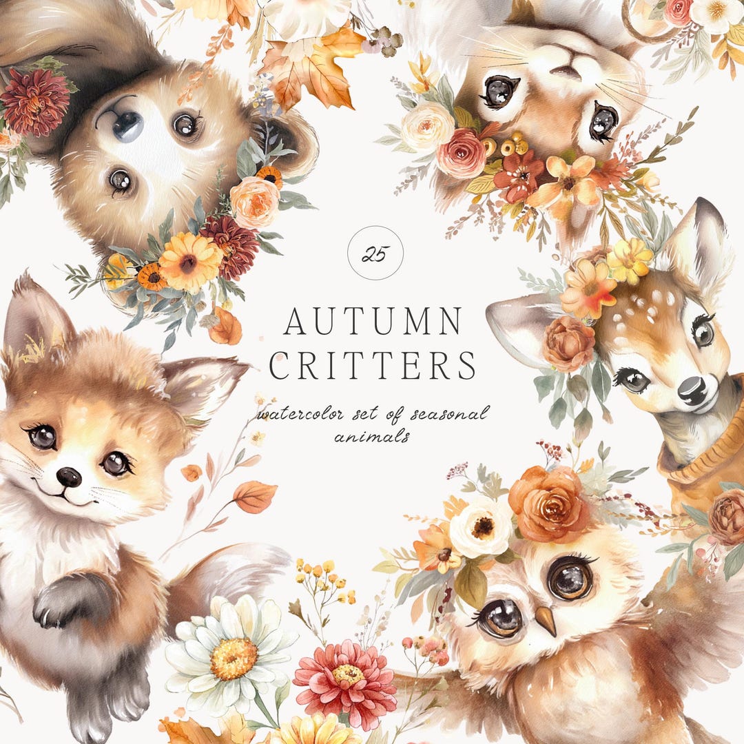 Watercolor Autumn Animals Clipart - Woodland Animals Clipart ...