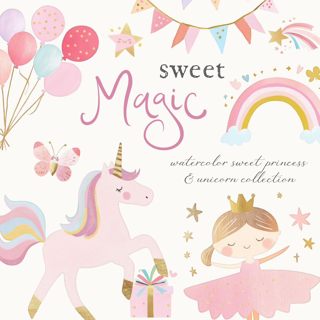 Cute Pastel Unicorn & Princess Clipart - Fantasy Clipart - Clipart for ...