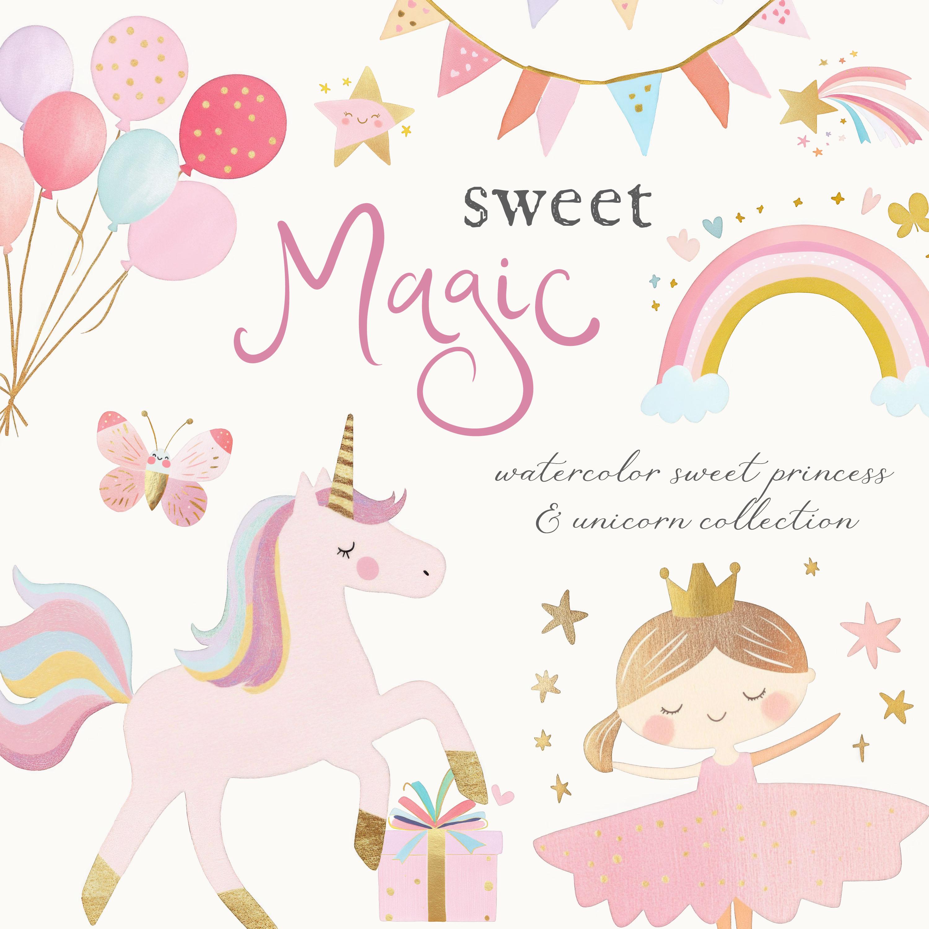 Cute Pastel Unicorn & Princess Clipart - Fantasy Clipart - Clipart for ...
