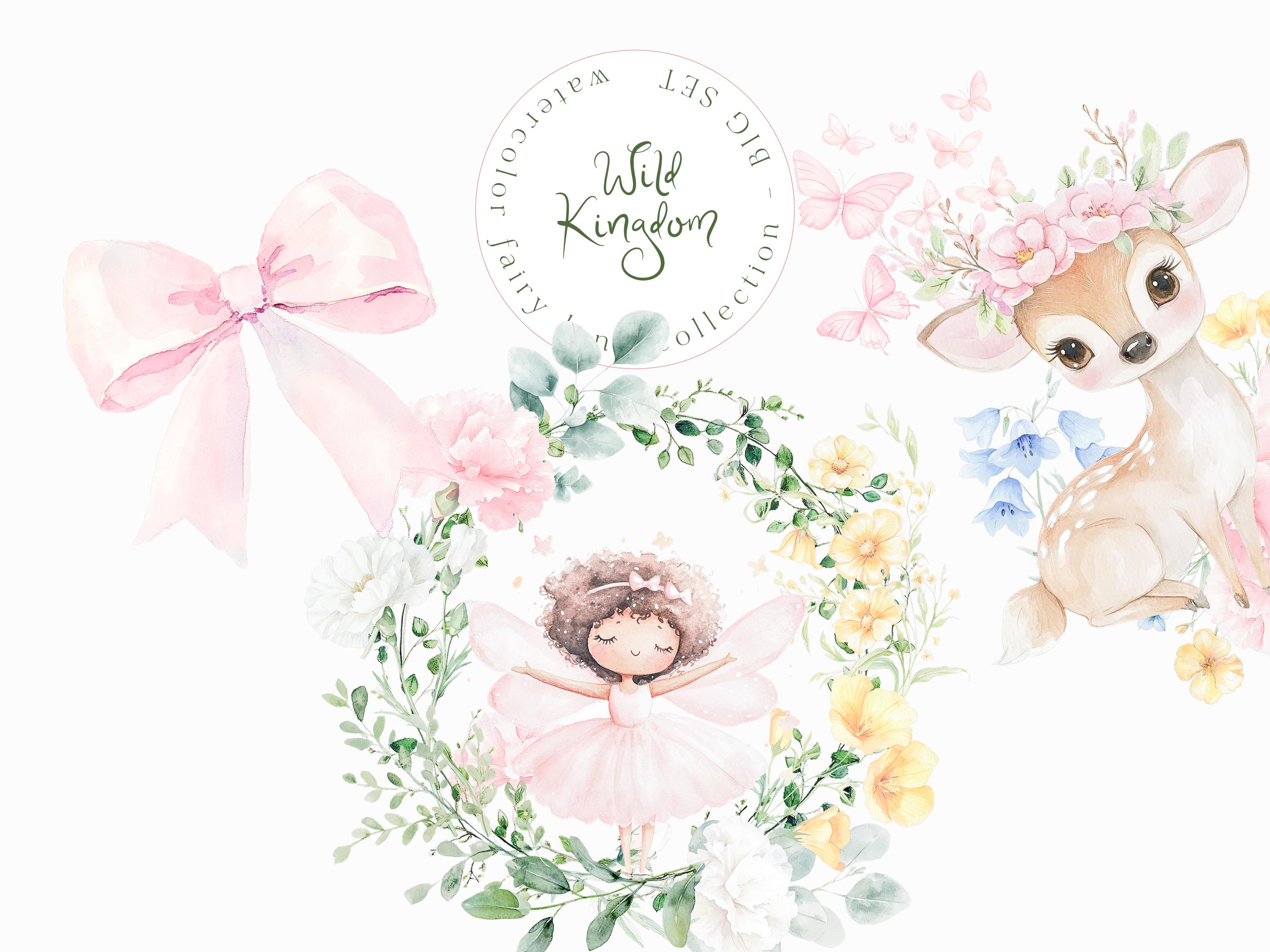 Watercolor Fairy Garden Clipart Set - Pink Fairy Land - Floral Fairy ...