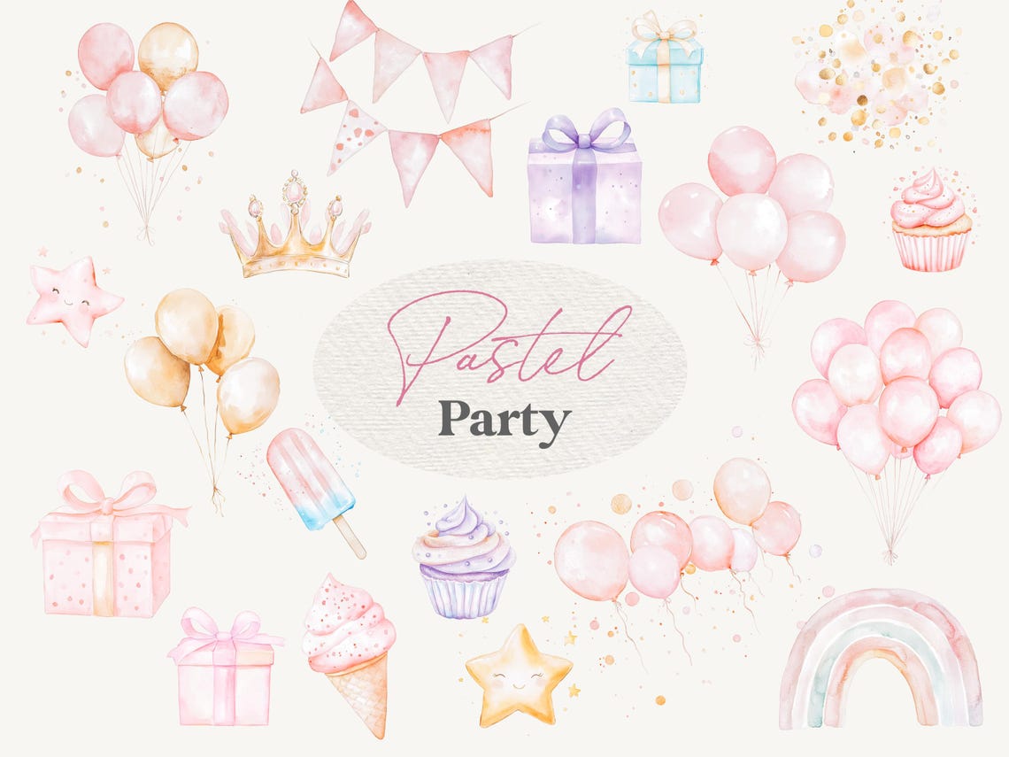 Watercolor Party Clipart - Pastel Party - Festive Clipart - Clipart for ...