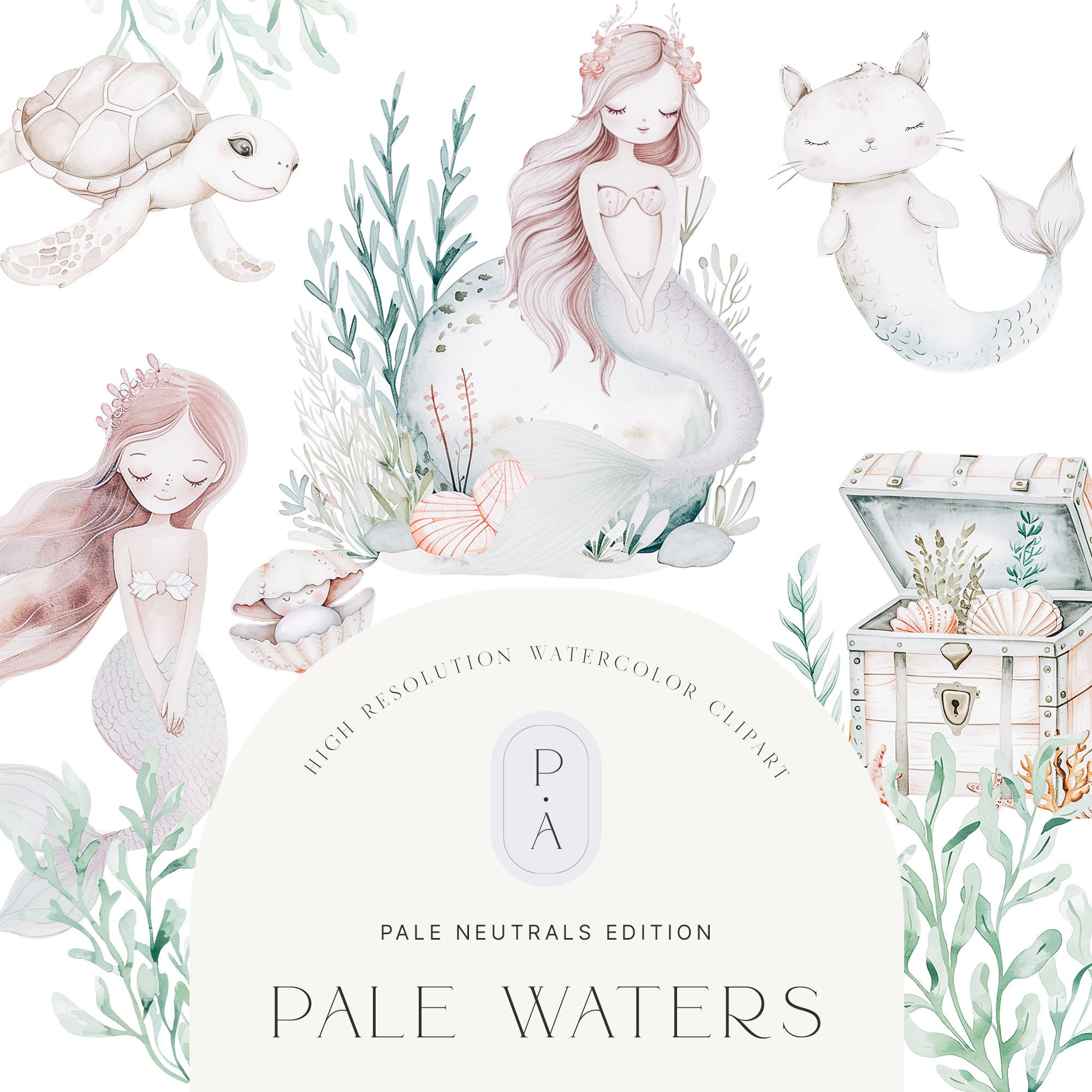 Soft Mermaids Watercolor Clipart Mermaid Clipart Set Ocean Clipart Sea ...