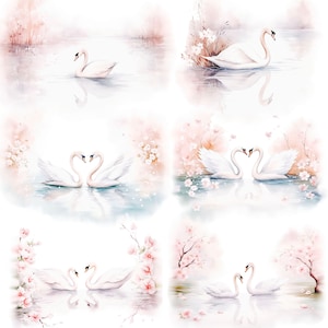 Watercolor Swans Clipart - Swans Clipart - Swans Floral Clipart ...