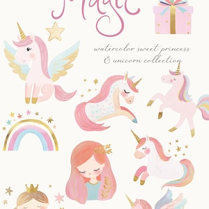 Cute Pastel Unicorn & Princess Clipart - Fantasy Clipart - Clipart for ...
