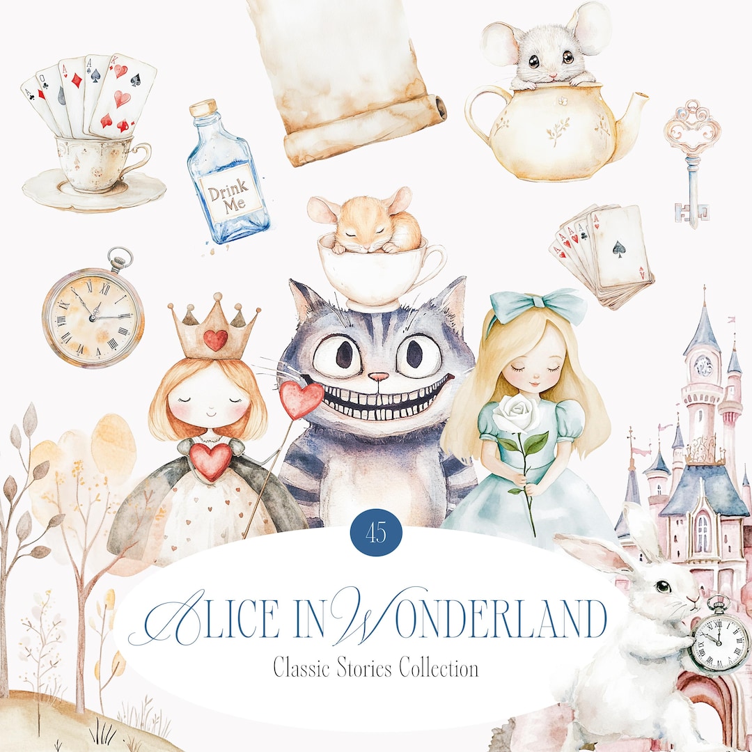 Watercolor Cute Alice in Wonderland Clipart Collection - Classic Story ...