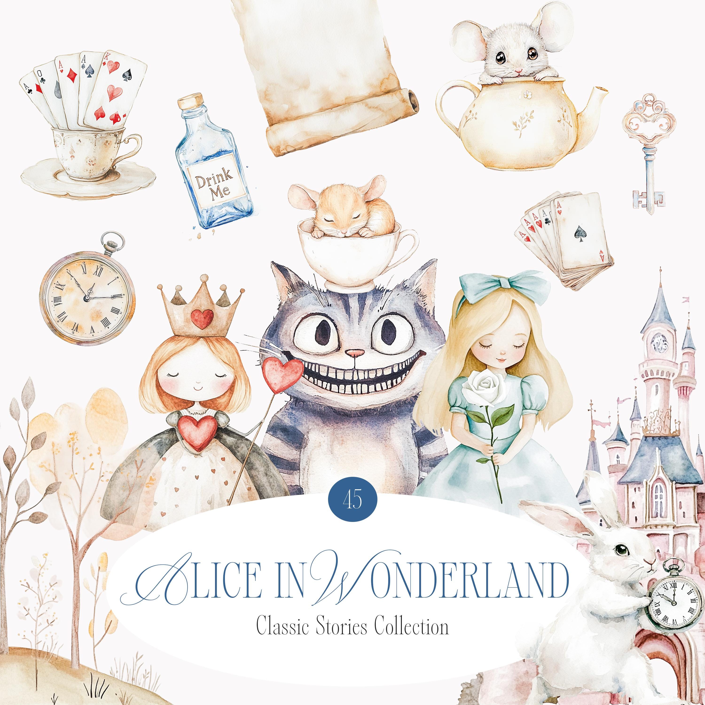 Watercolor Cute Alice in Wonderland Clipart Collection - Classic Story ...