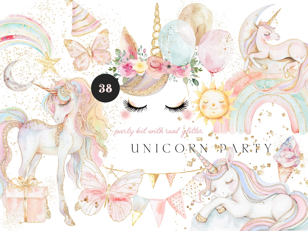 Unicorn Party Clipart - Pastel Unicorns - Watercolor Unicorn Collection ...