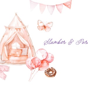 Slumber Party Clipart Set - Pajama Party Clipart - Watercolor Party ...