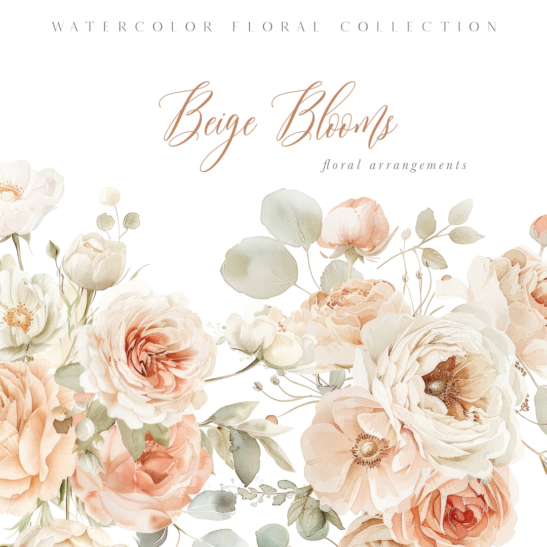 Watercolor Neutral Flowers - Beige and White - Beige and Maroon Flowers ...