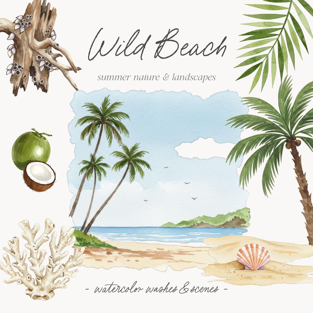 Wild Beach Watercolor Collection - Beach Landscapes - Beach Shore ...