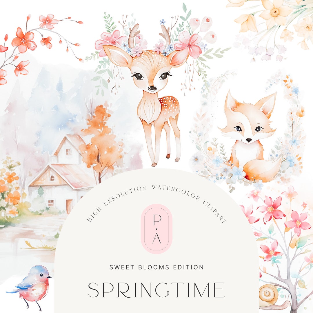 Spring Watercolor Clipart - Spring Landscapes - Cute Spring Animals ...