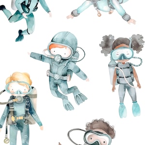 Cute Scuba Diving Watercolor Clipart - Scuba Dive Clipart - Underwater ...