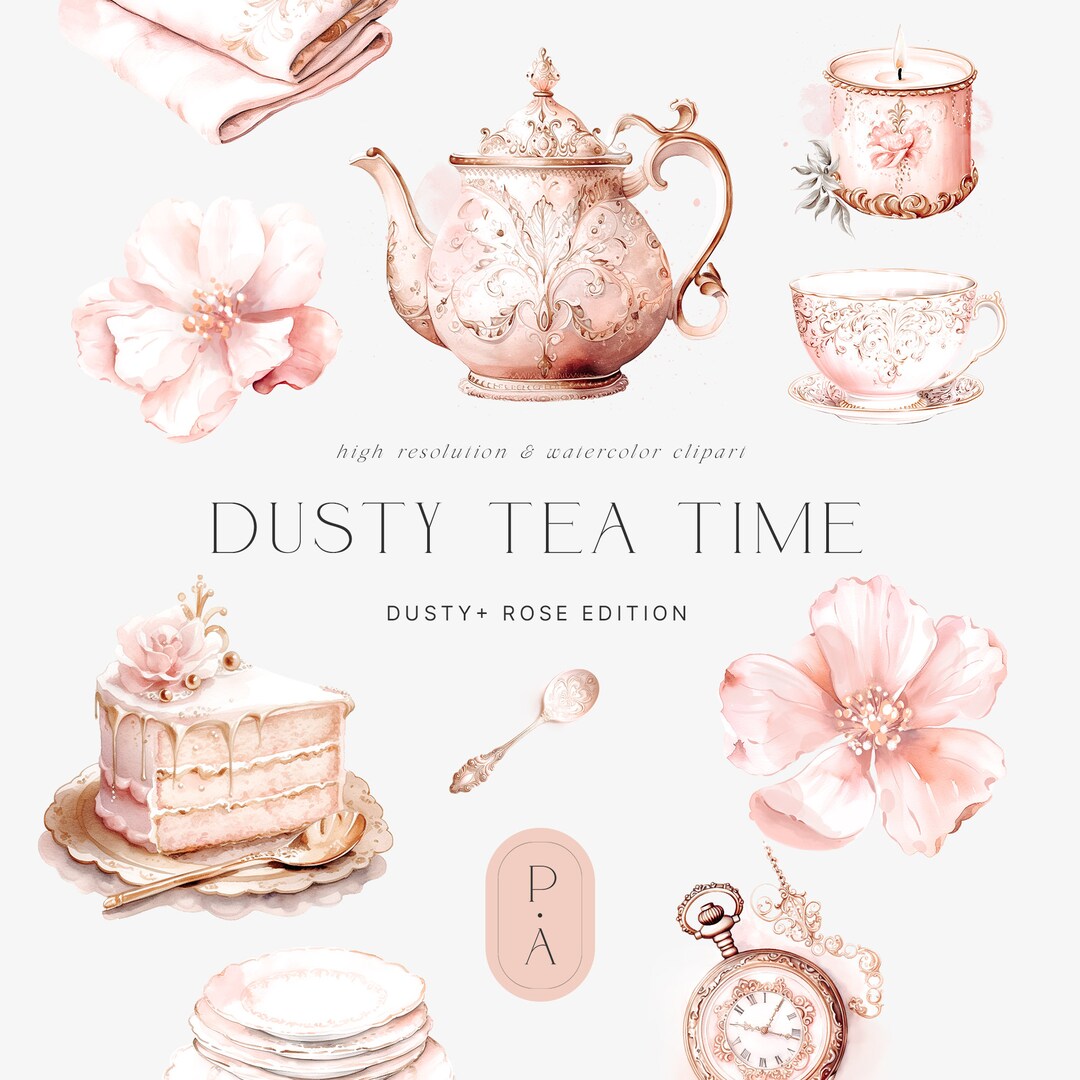 Dusty Rose Tea Party Clipart Watercolor Clipart Watercolor Tea Set ...