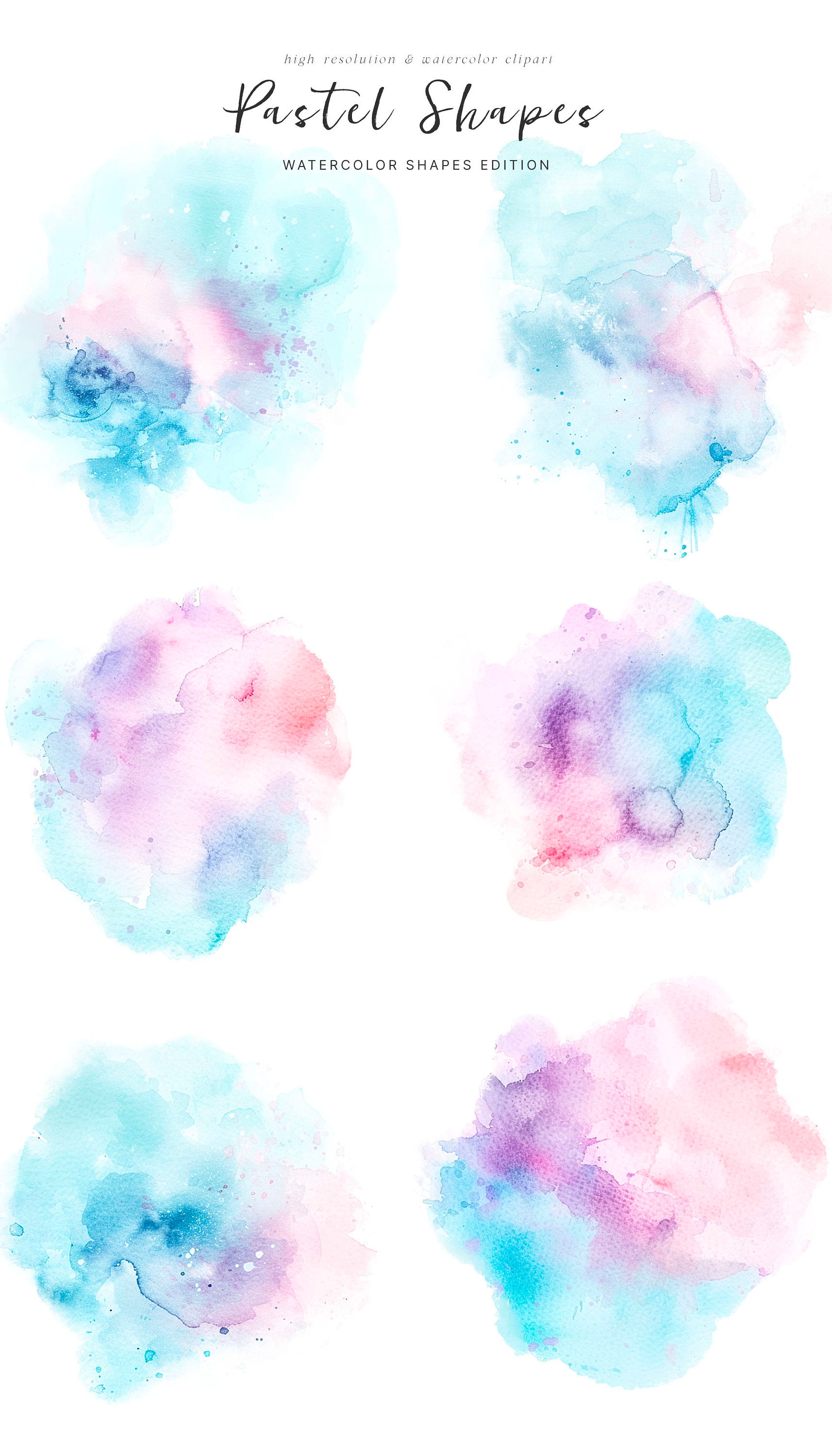 Pastel Shapes Watercolor Clipart Pastel Washes Watercolor Splashes ...