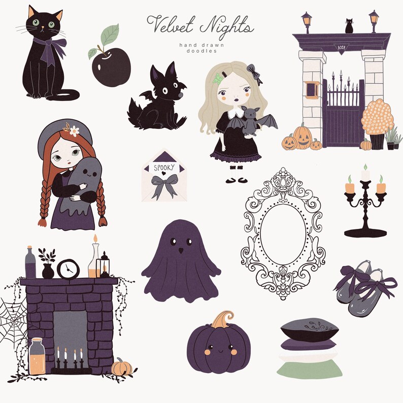 Cute Halloween Clipart Hand Drawn Doodles - Dark Haunted House ...
