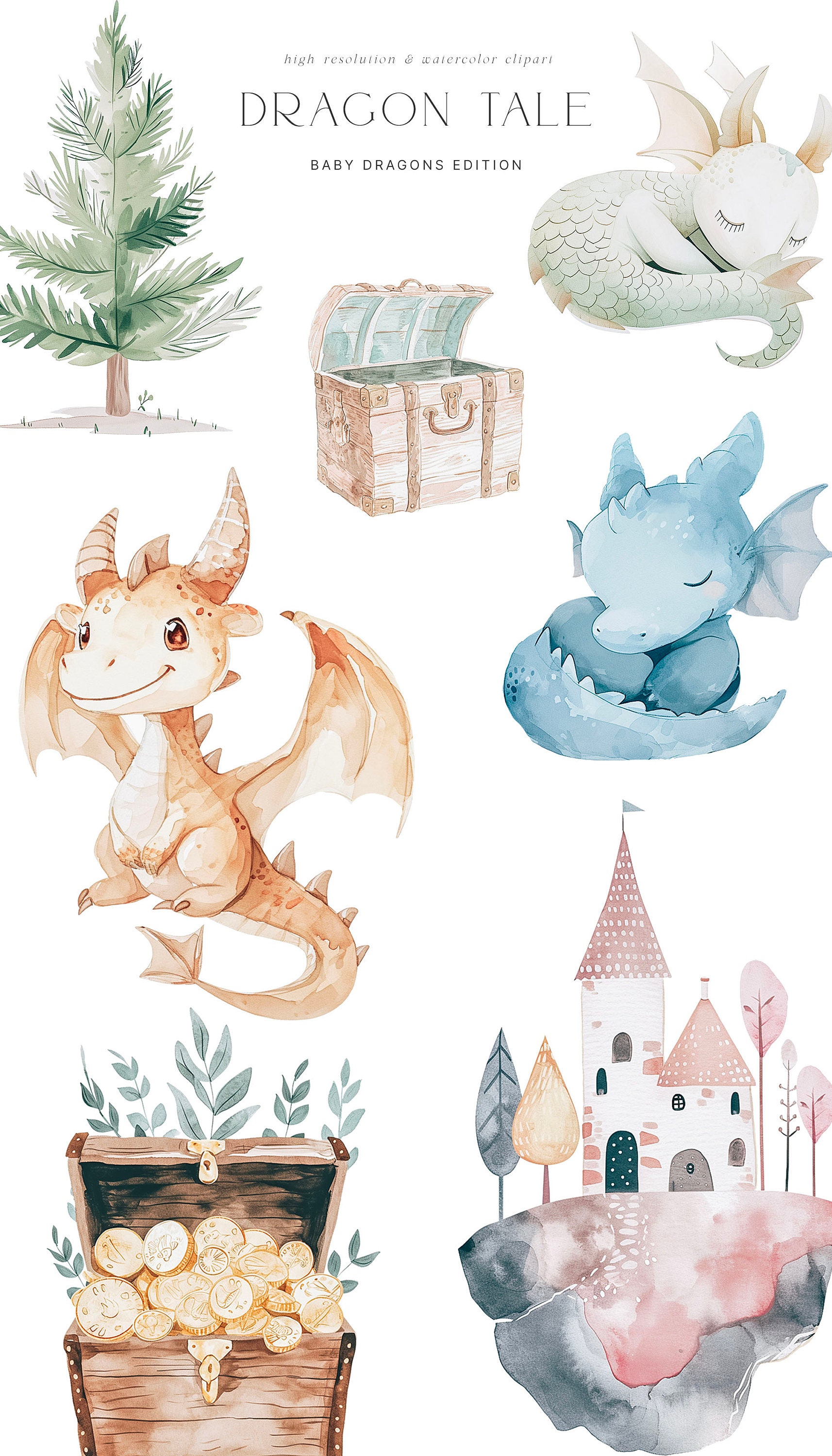 Watercolor Baby Dragon Clipart Watercolor Fantasy Kingdom Clipart Cute ...