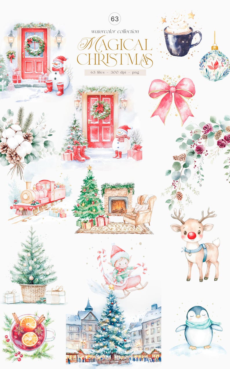 Watercolor Christmas Clipart - Watercolor Winter Clipart - Traditional ...