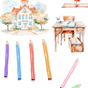 Back to School Clipart - Watercolor School - Clipart for Kids - Art ...