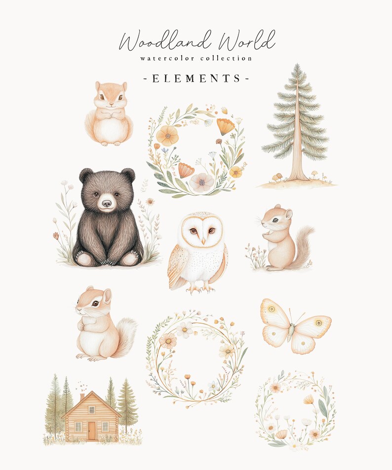 Watercolor Woodland Animals Clipart Collection - Watercolor Woodland ...