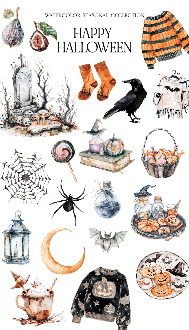 Halloween Watercolor Clipart - Happy Halloween - Spooky Clipart ...