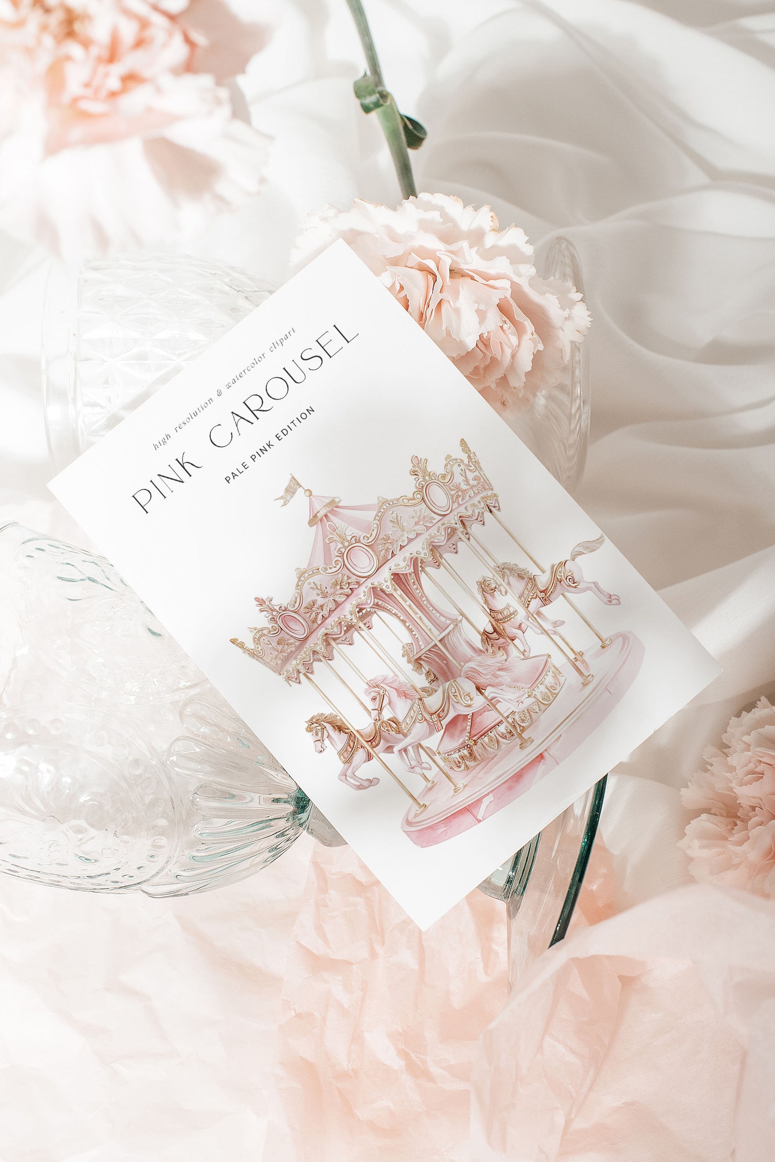 Watercolor Pink Carousel Clipart - Pony Clipart - Pale Pink - Gold ...