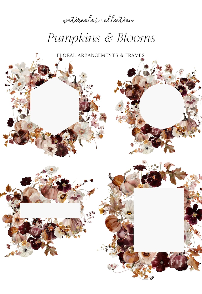 Pumpkins & Floral Bouquets Clipart - Pumpkin Clipart - Watercolor ...