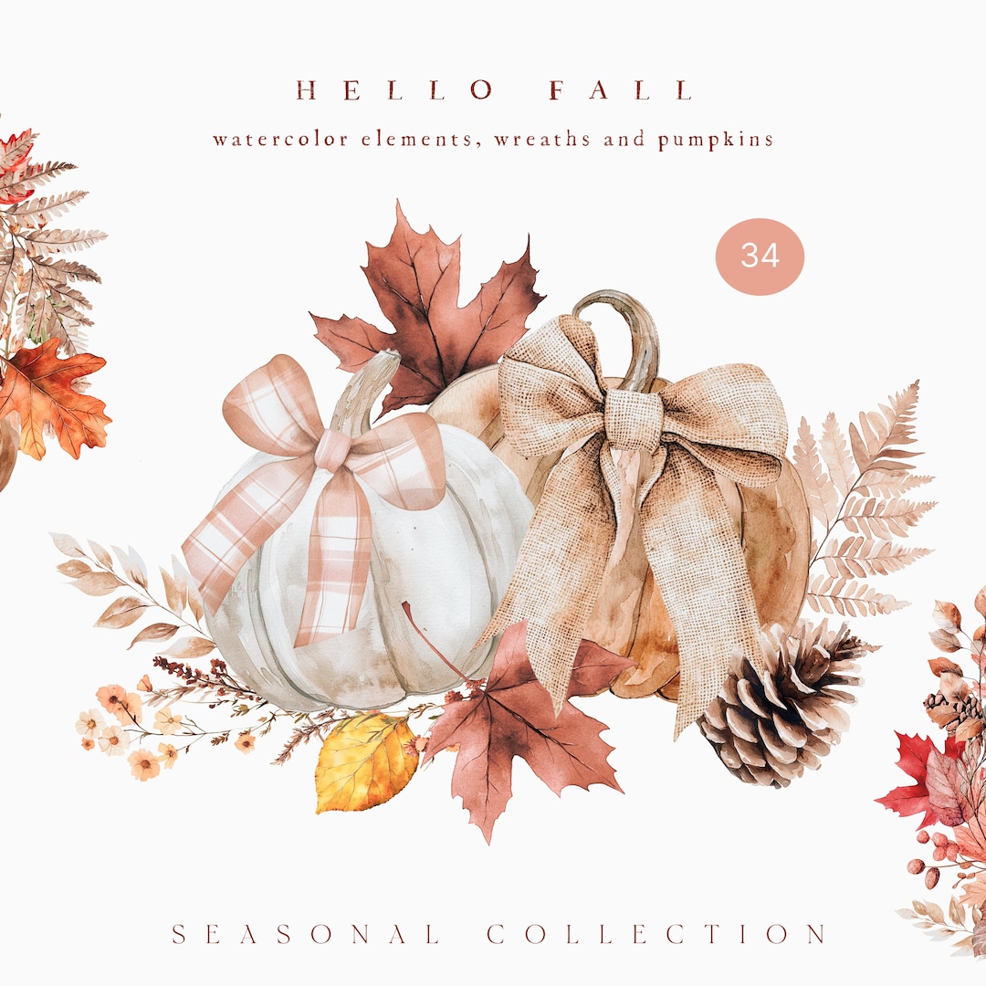 Watercolor Autumn Clipart - Pumpkin Clipart - Autumn Wreaths - Fall ...