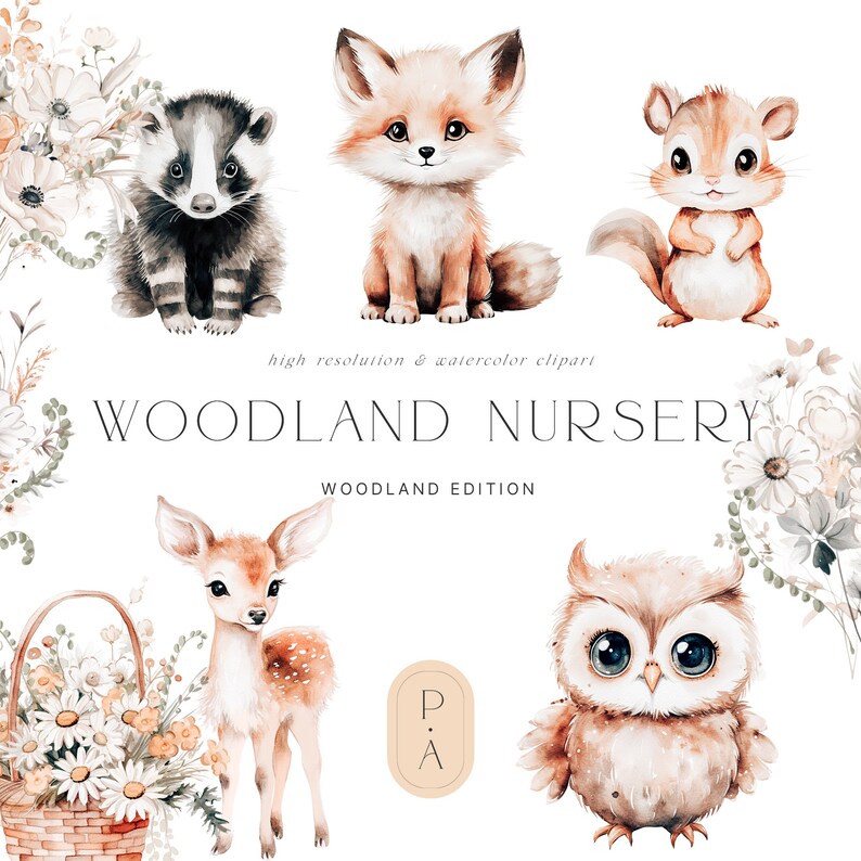 Cute Woodland Baby Animals - Cute Nursery Animals - Woodland Clipart ...
