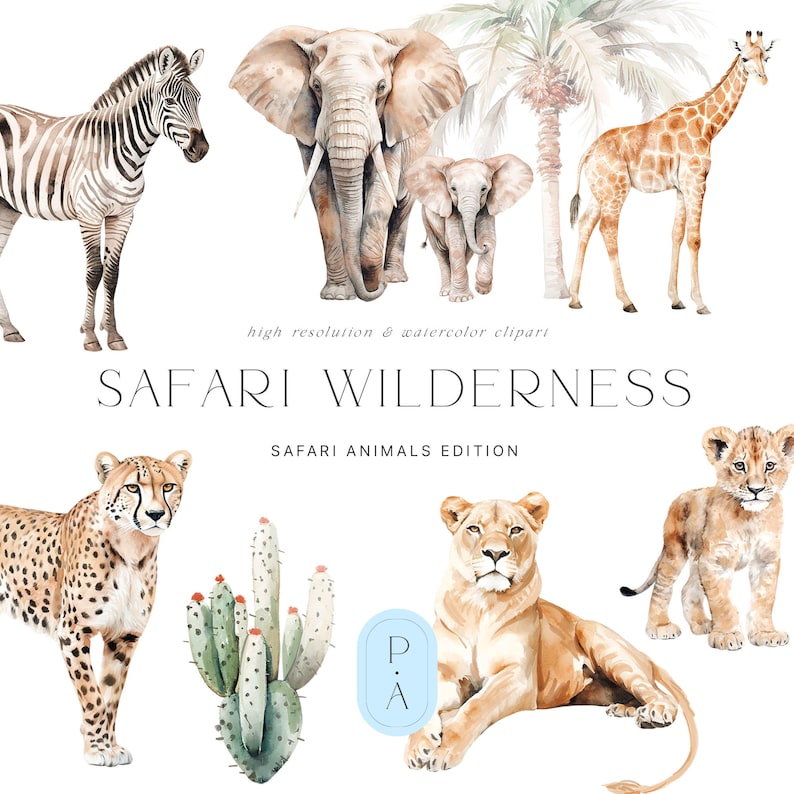Safari Animals Clipart - Watercolor Safari Animals - Watercolor ...