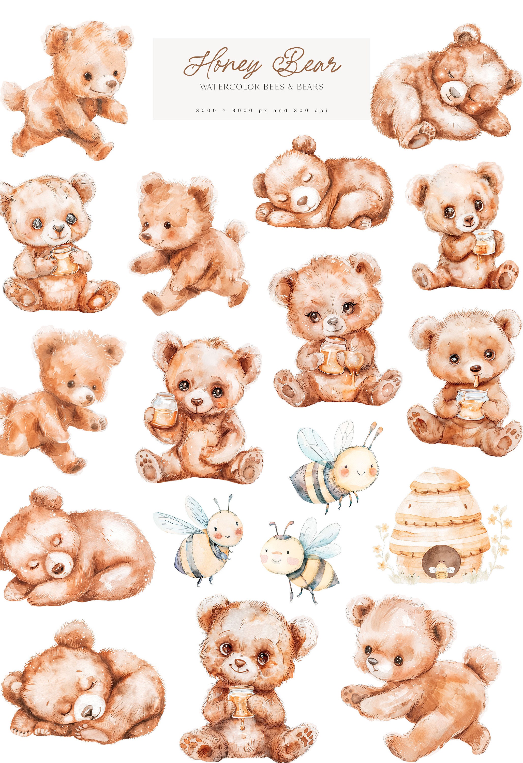 Cute Honey Bear Clipart Bear Clipart Teddy Bears Cute Bee Watercolor ...