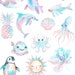 Glittery Sea Creatures Watercolor Clipart - Ocean Clipart - Clipart for ...
