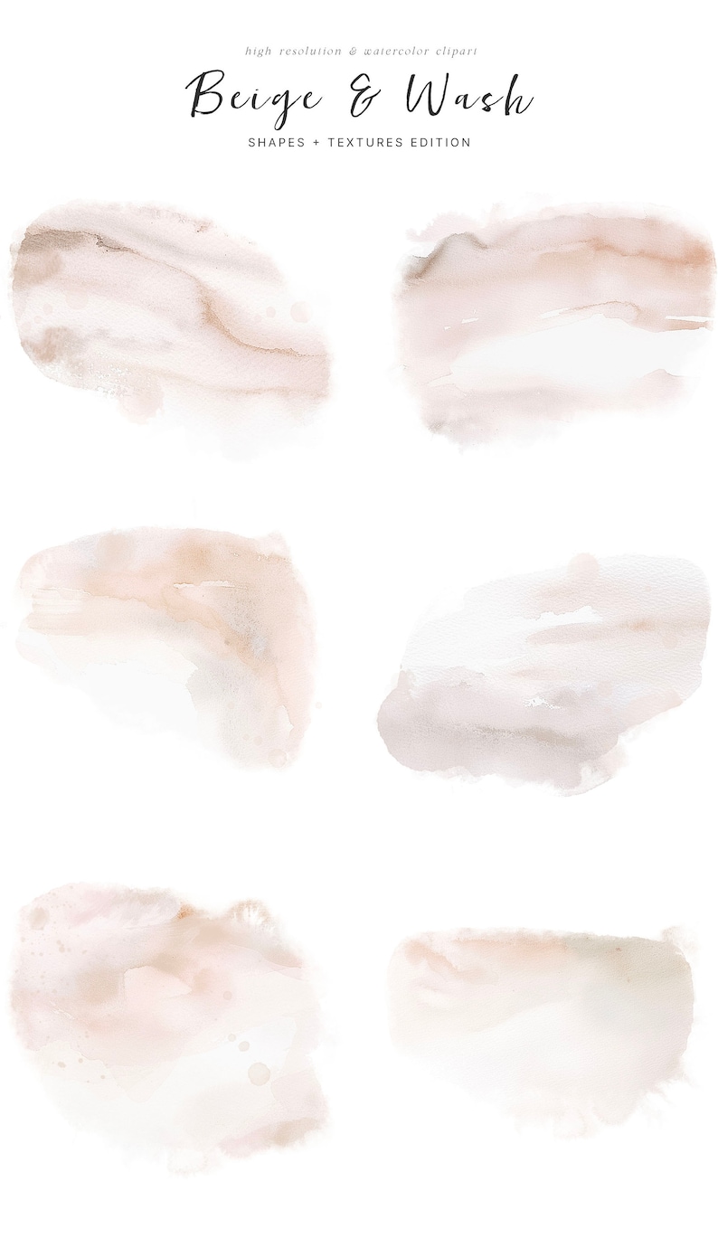 Neutral Shapes & Textures Watercolor Clipart - Beige Washes - Beige ...
