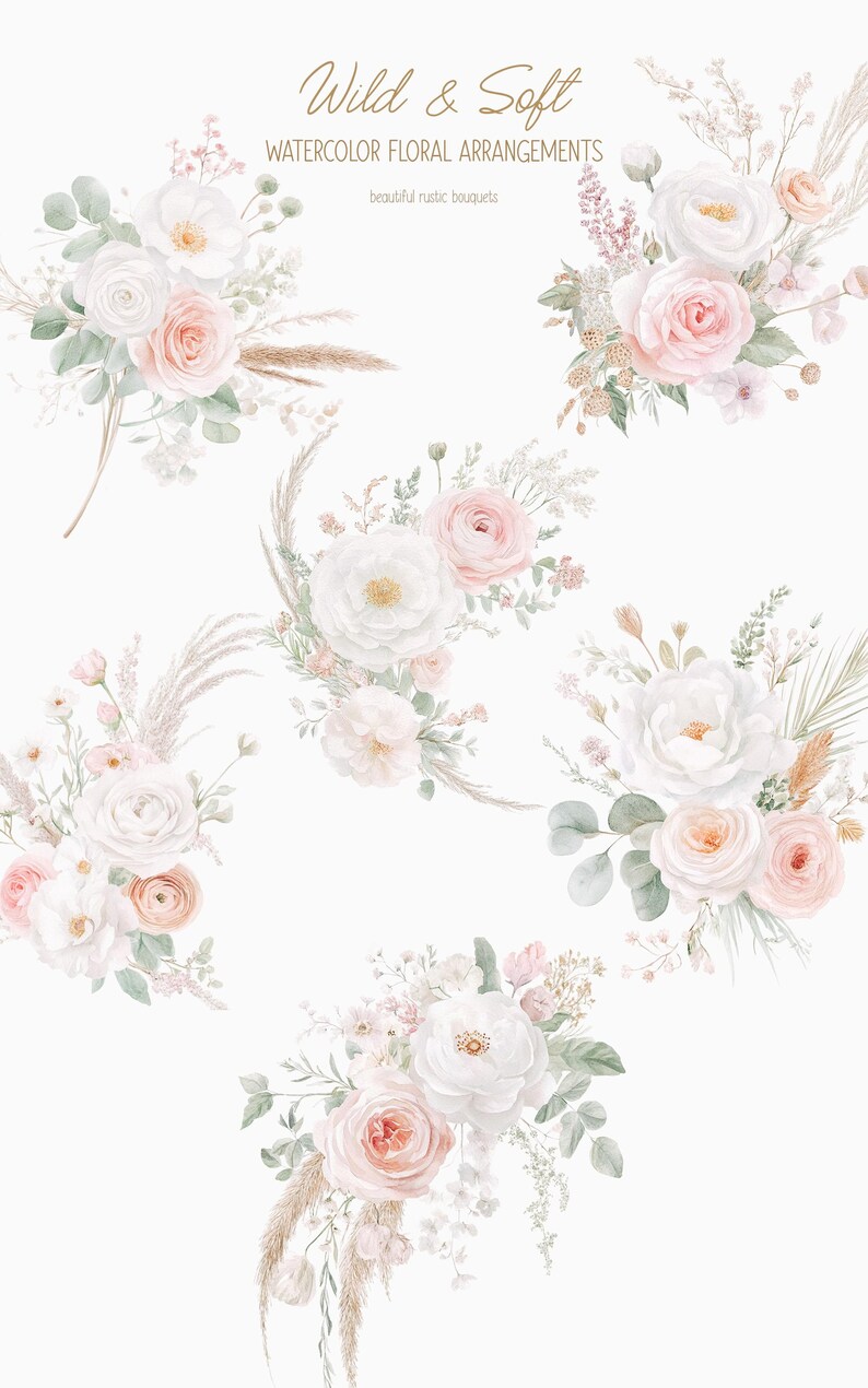 Watercolor Bohemian Blush Floral Clipart - Boho Blush Flowers - Rustic ...
