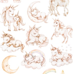 Cute Unicorn & Princess Clipart - Neutral Unicorns - Fantasy Princess - Nursery - Watercolor ...