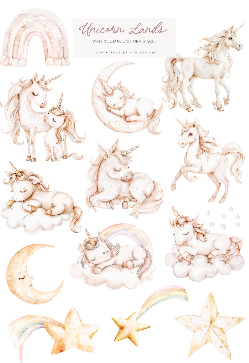 Cute Unicorn & Princess Clipart - Neutral Unicorns - Fantasy Princess ...