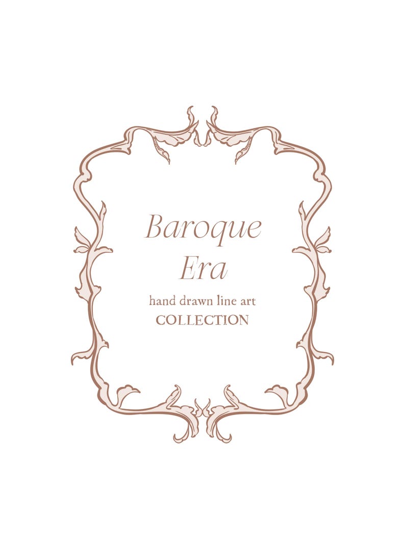 Baroque Era Mocha Mousse Line Art Collection - Rococo Line Art ...