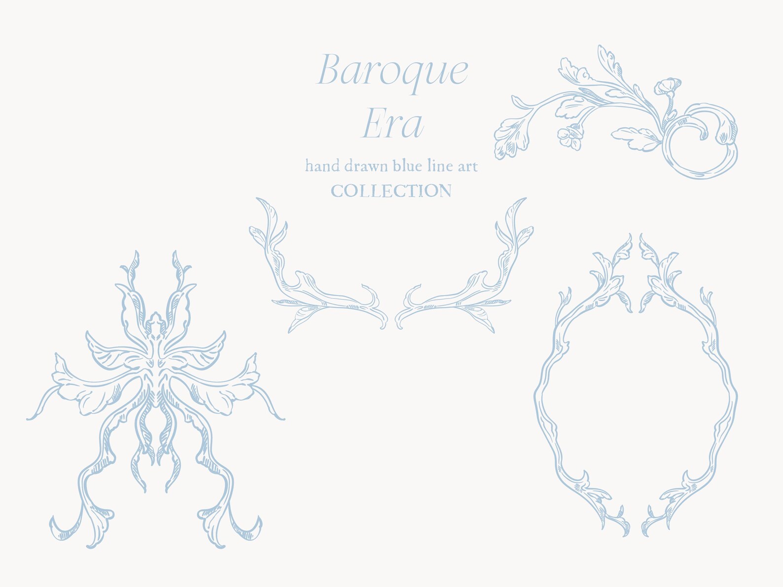 Blue Line Art Baroque Clipart Collection - Rococo Clipart - Rococo Line ...