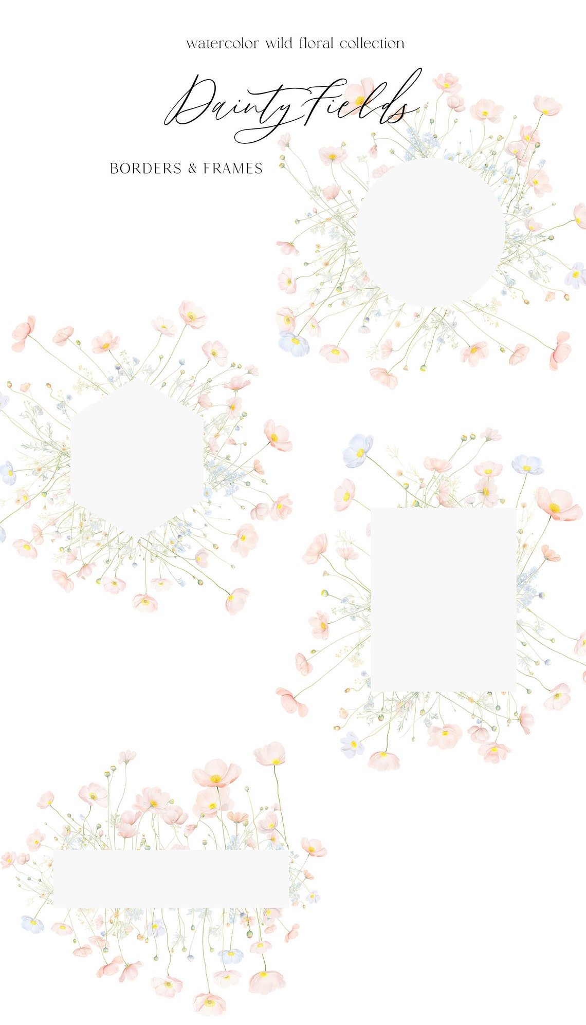 Blush Wild Flower Clipart - Wild Flower Borders - Dainty Wild Florals ...