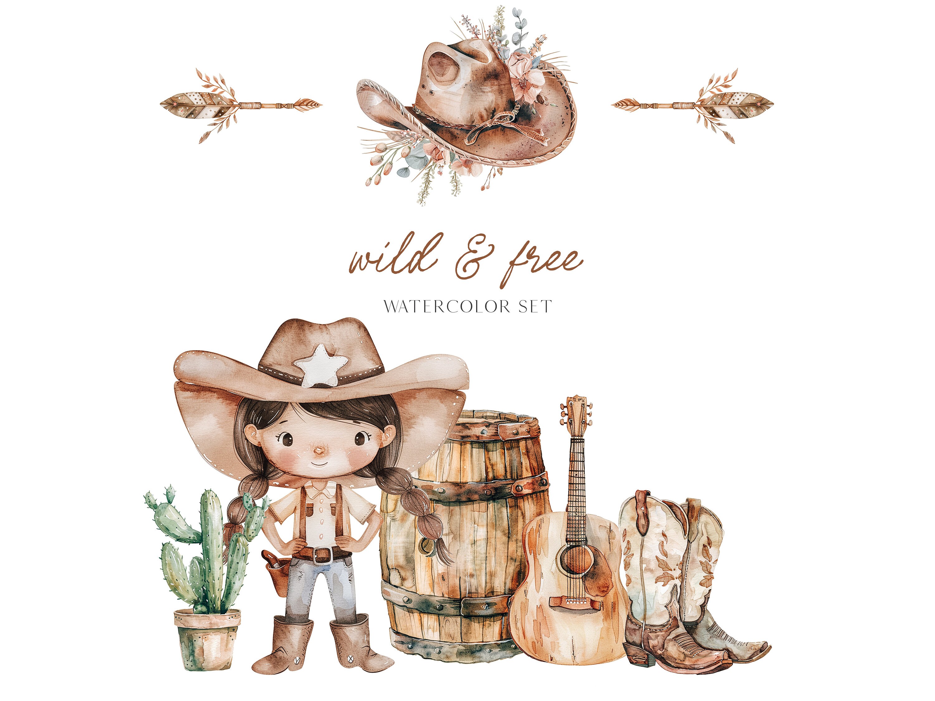 Cute Cowboys Watercolor Clipart Watercolor Cowboys Western Clipart Wild ...