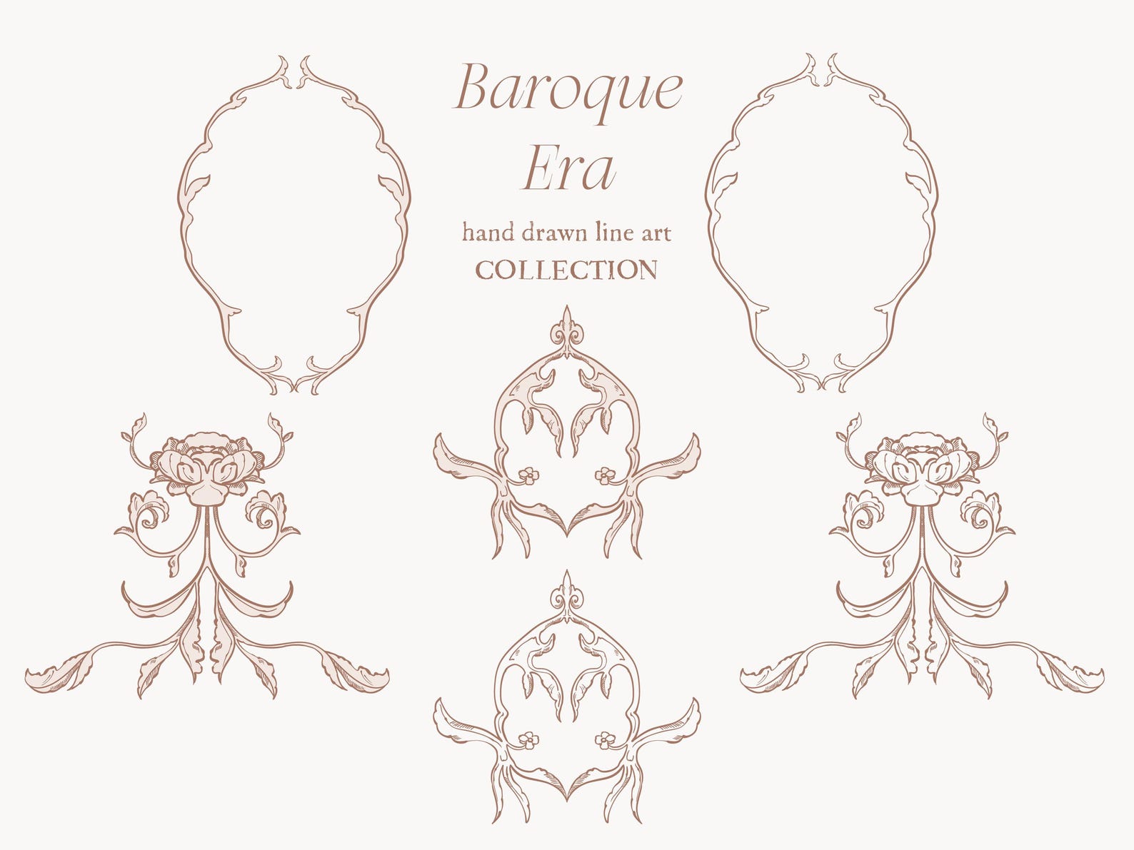 Baroque Era Mocha Mousse Line Art Collection - Rococo Line Art ...