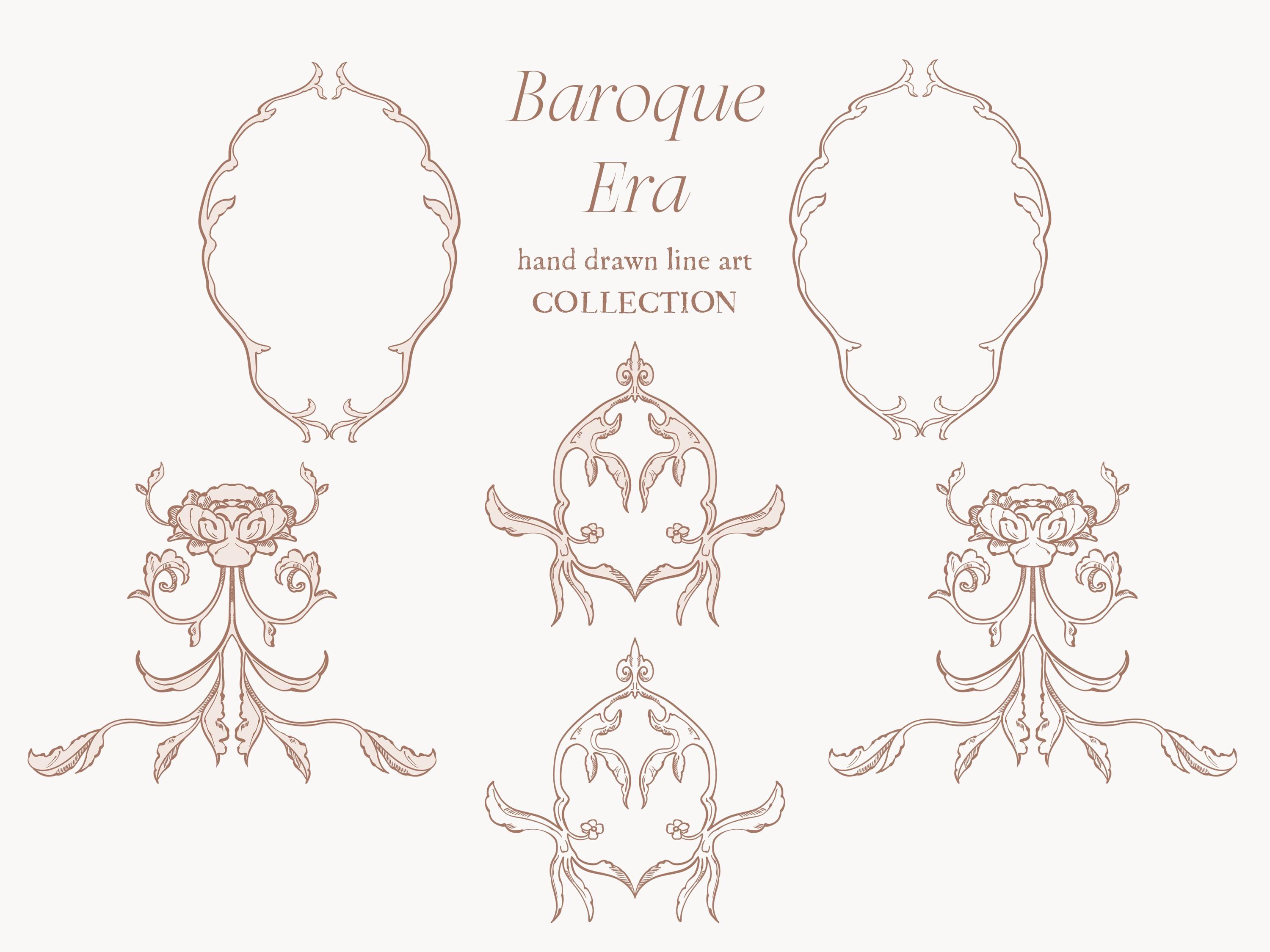 Baroque Era Mocha Mousse Line Art Collection - Rococo Line Art ...