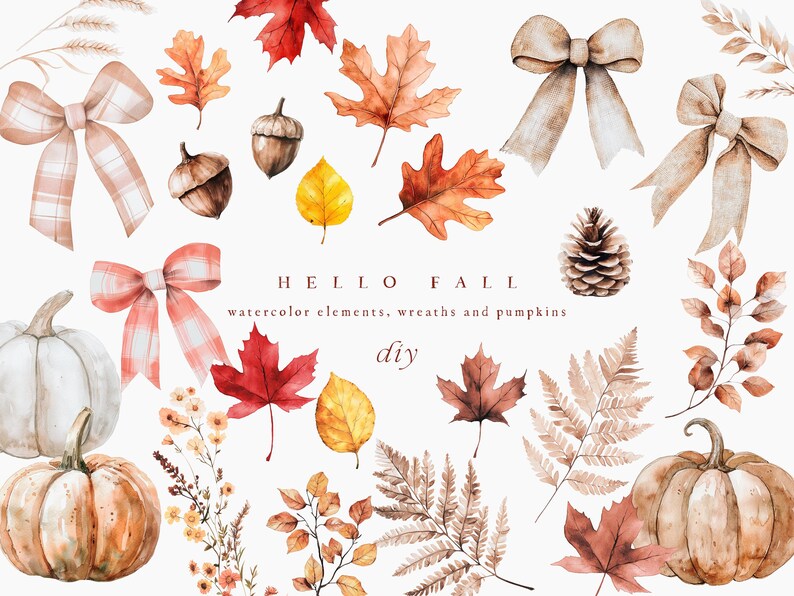 Watercolor Autumn Clipart - Pumpkin Clipart - Autumn Wreaths - Fall ...