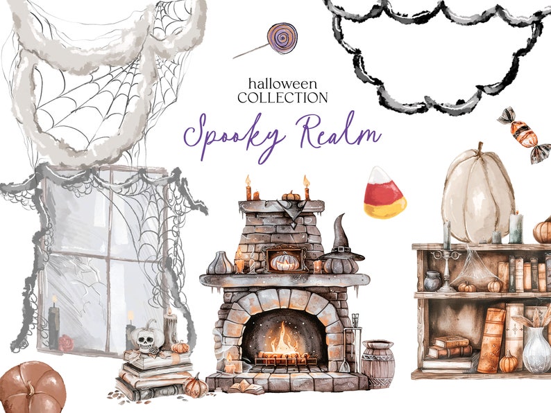 Halloween Watercolor Clipart - Spooky Clipart - Trick or Treat Clipart ...