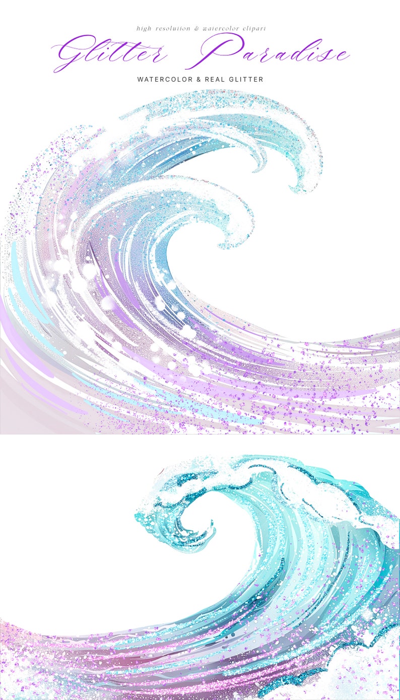 Glittery Sea Creatures Watercolor Clipart - Ocean Clipart - Clipart for ...