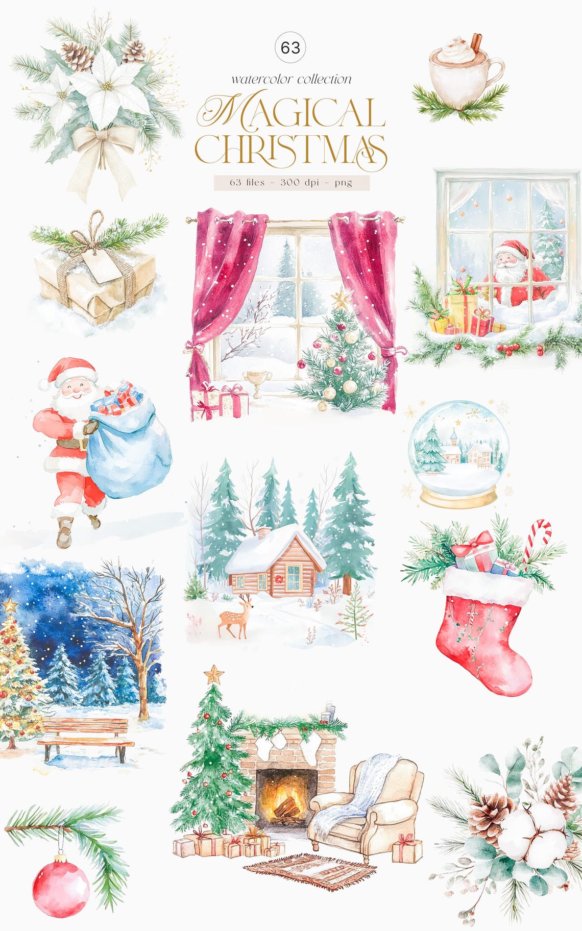Watercolor Christmas Clipart - Watercolor Winter Clipart - Traditional ...